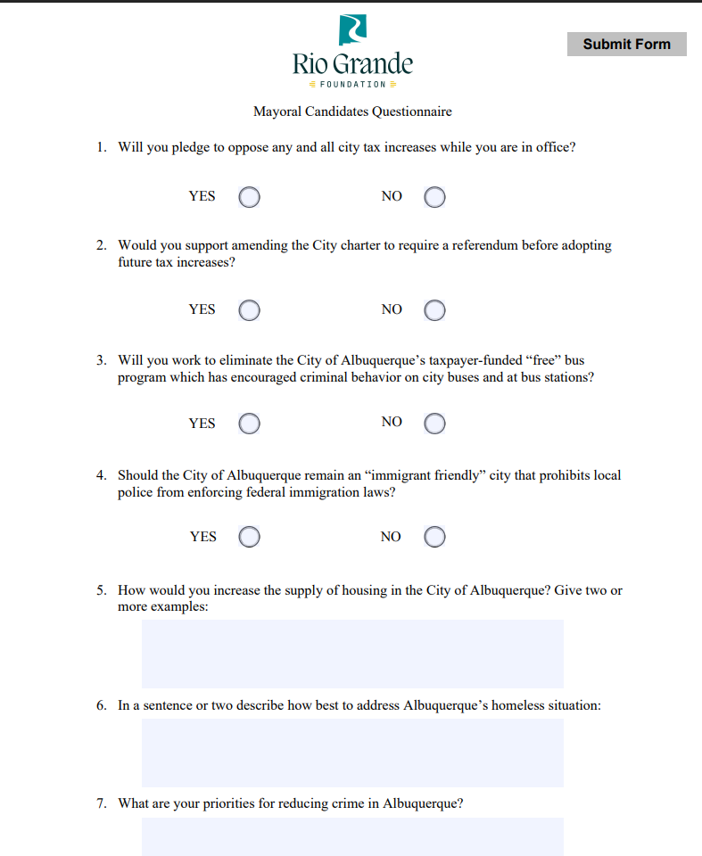 RGF unveils short survey for City of Albuquerque Mayoral candidates ...