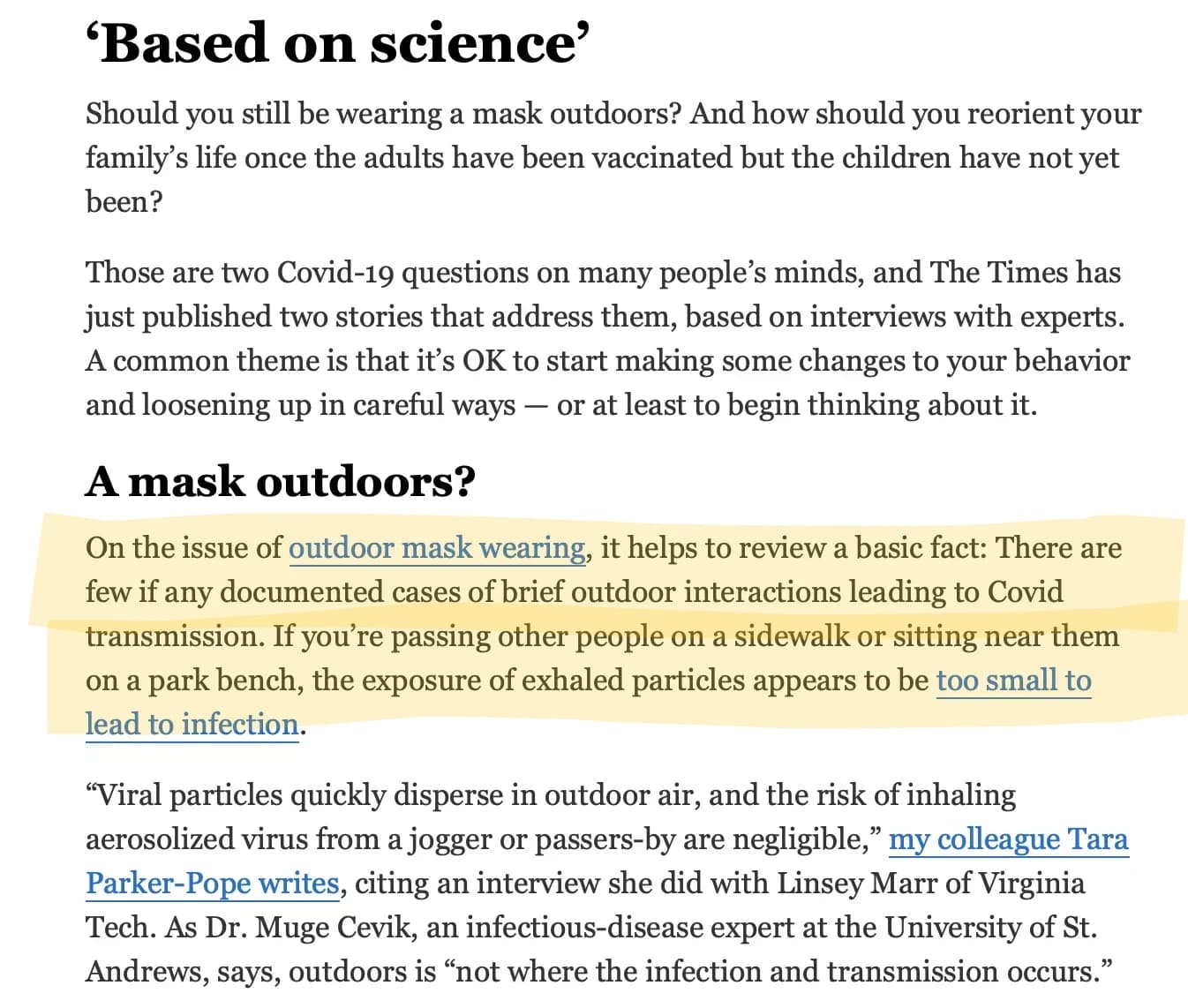 The NY Times questions the science of wearing masks outdoors - Errors ...